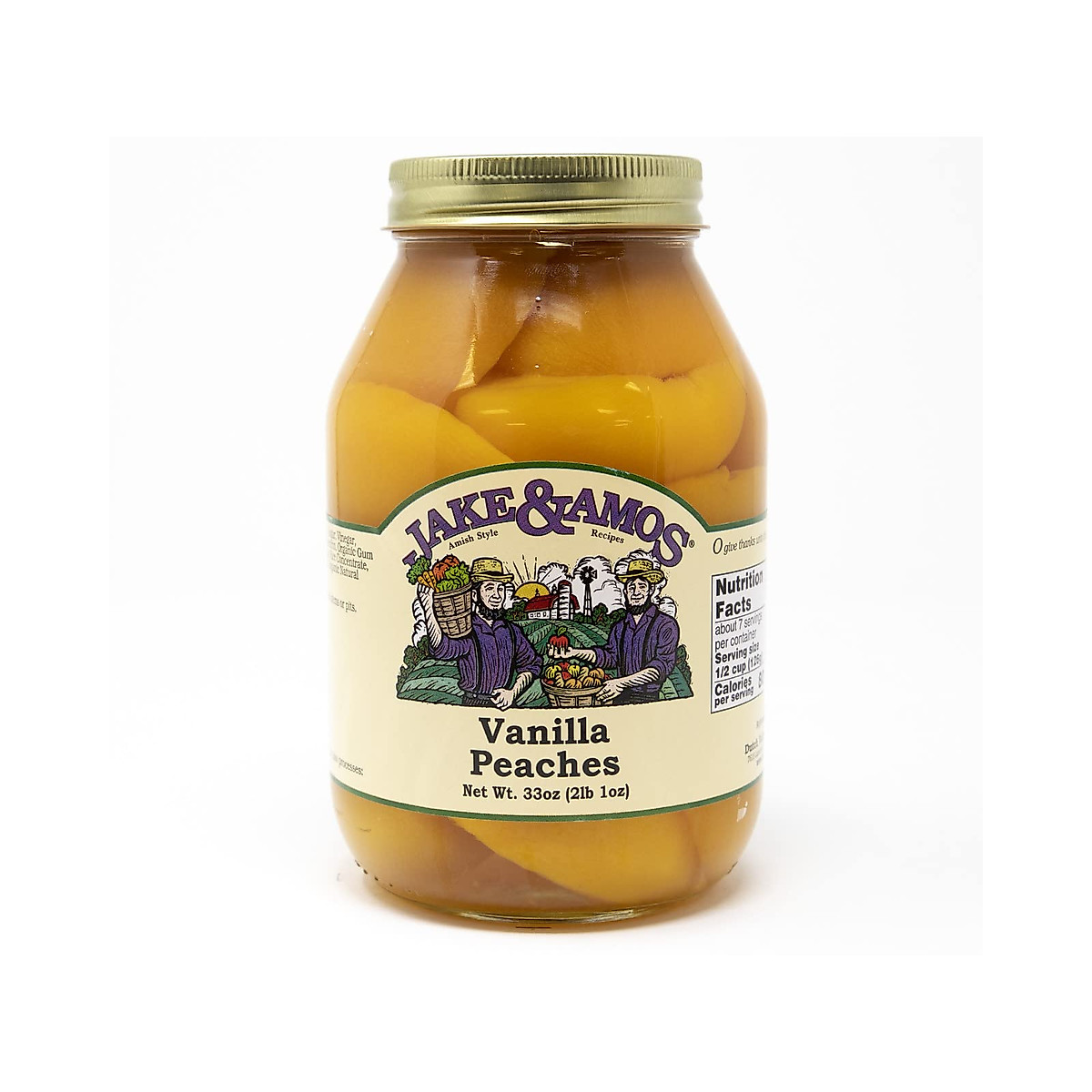 Jake & Amos Vanilla Peach Halves- Home-Made Style- Traditional Recipe- 33 oz. (2 Jars)