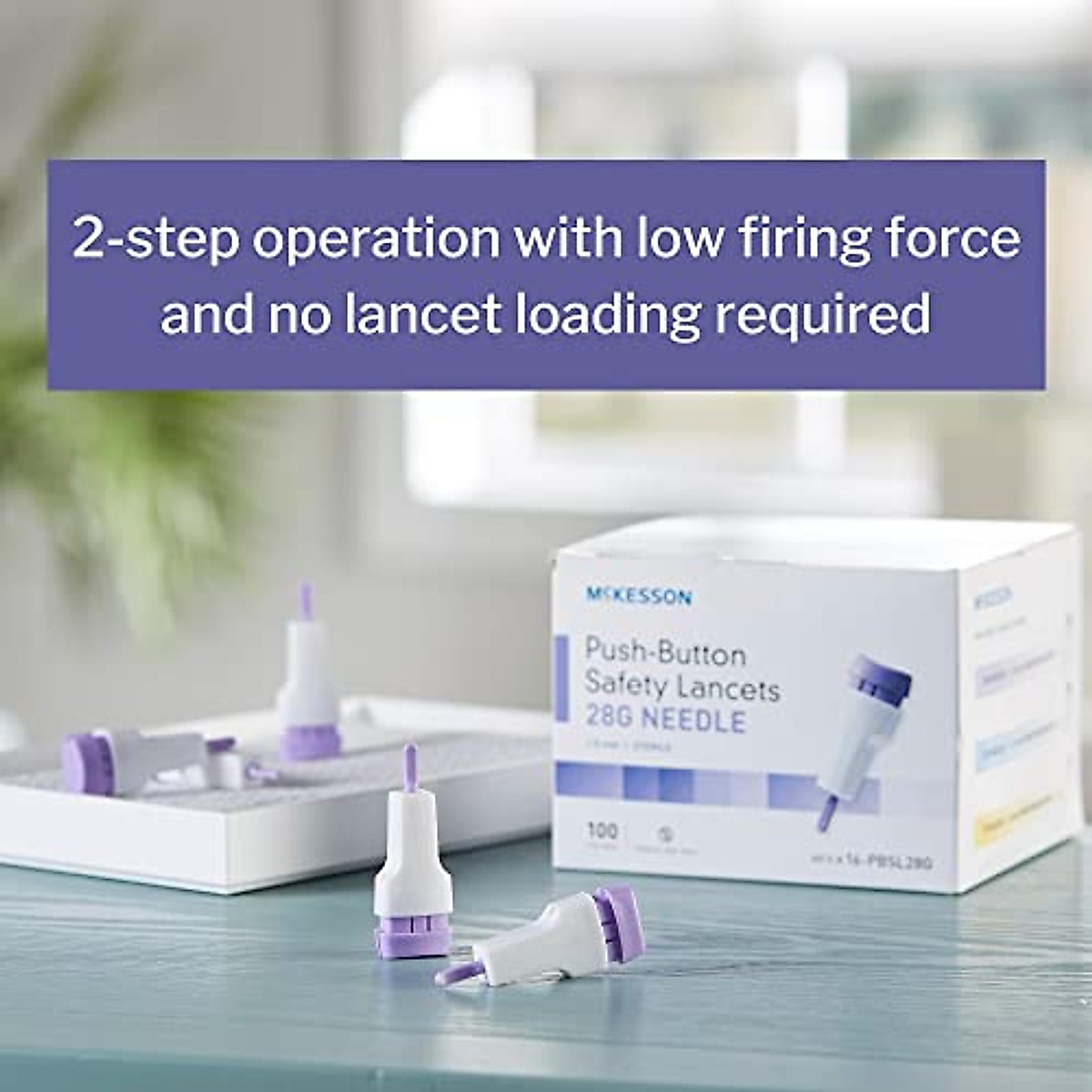 McKesson Safety Lancets, Sterile, Push-Button, 28 Gauge Needle, 1.5 mm, 100 Count, 1 Pack
