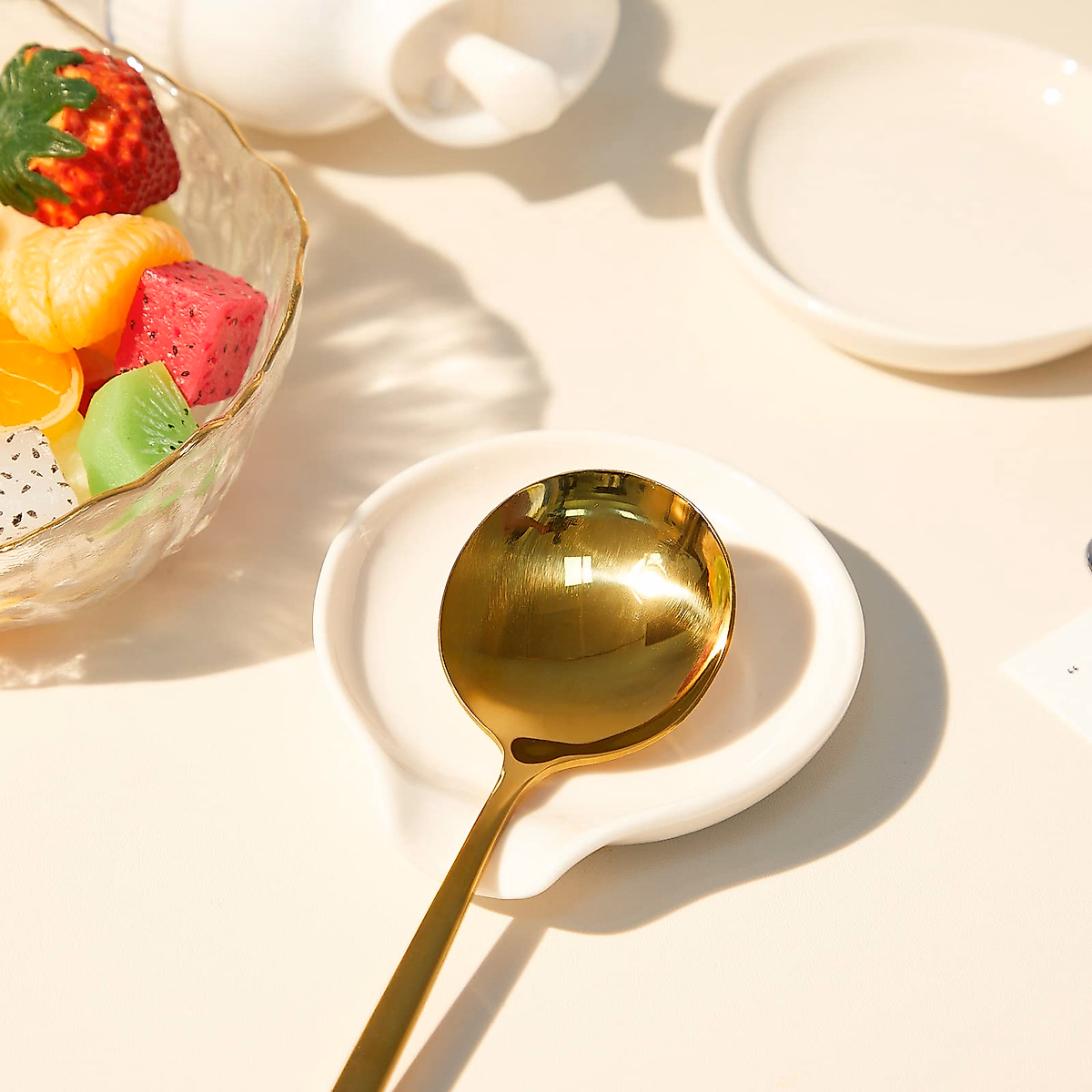 Irenare 8 Pcs Ceramic Spoon Rest for Kitchen Counter Porcelain Spoon Holder for Stove Top Spoon Utensil Rest Dishwasher Safe Spoon Cradle for Home Kitchen Accessories, White (3.74 x 3.54 Inch)