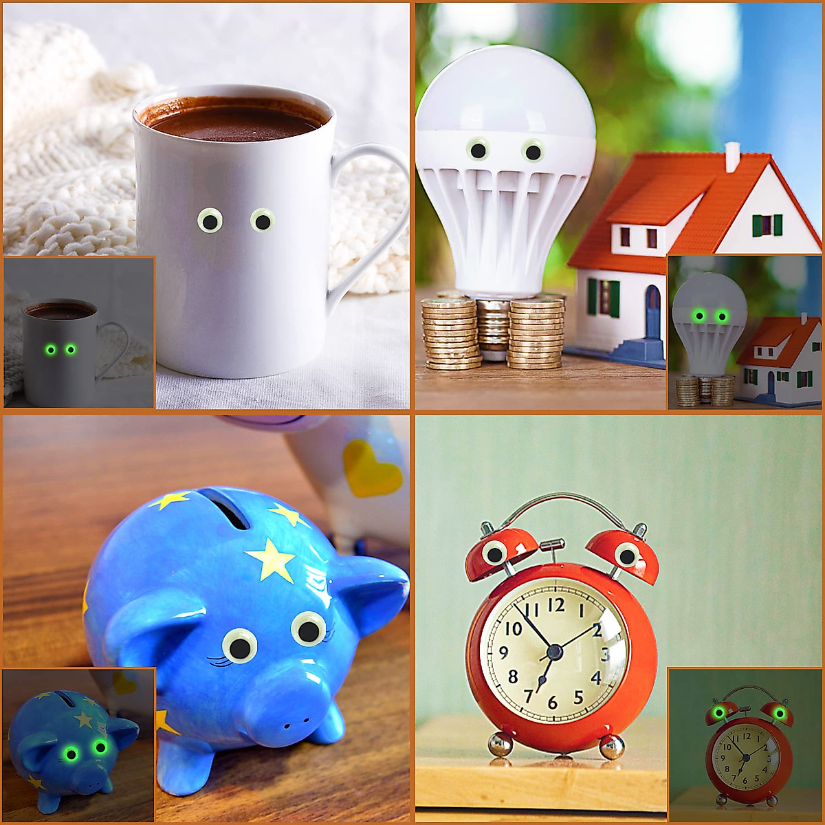 UPINS 300Pcs Googly Wiggle Eyes Self Adhesive, Glowing in Dark Eyes for Crafts Sticker 10 mm Sparkle Wiggle Eyes Suitable for Handicrafts DIY Halloween Christmas