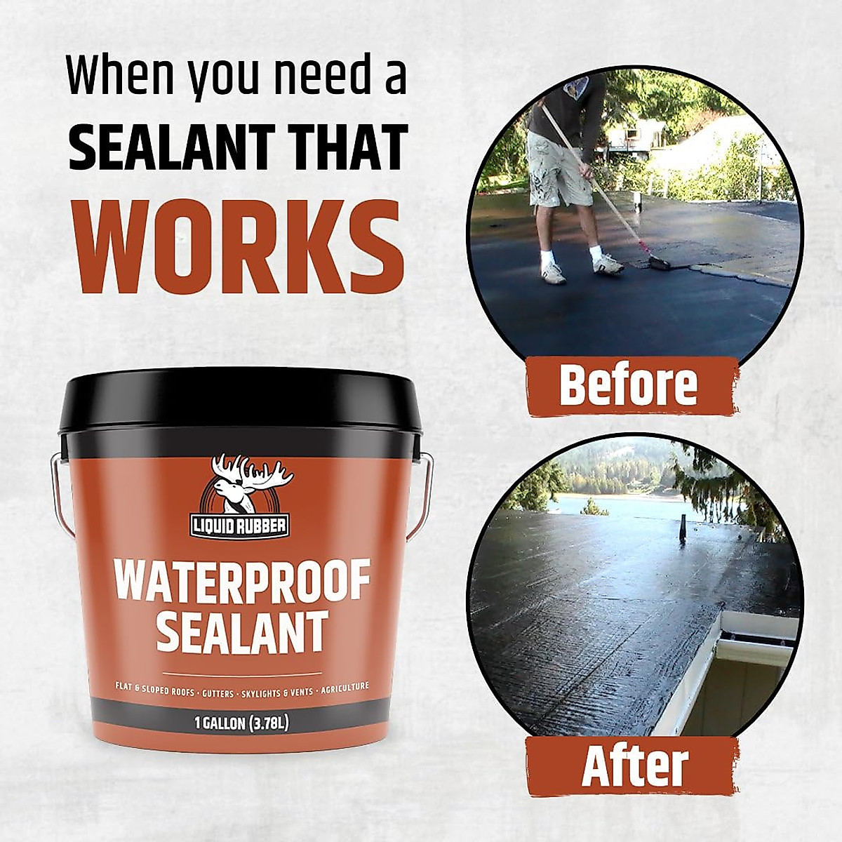 Liquid Rubber Waterproof Sealant - Multi-Surface Leak Repair Indoor and Outdoor Coating, Water-Based, Easy to Apply, Original Black, 1 Gallon