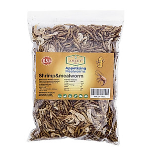 Appetizing Mealworms with Dried River Shrimp (8oz) All Natural 100% Non-GMO,Surf & Turf, Chicken, Fish, Ducks, Wild Birds, Turtles, Hamsters, Fish, and Hedgehogs