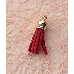 Ruwado 30 Pcs Keychain Leather Tassels with Gold Caps Hole Mini Faux Tassels for DIY Jewelry Making Keychain Earrings Craft Project Supplies Necklace Bracelet (Red)