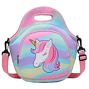 Unicorn Lunch Bag for Girls, Chasechic Insulated Kids Lunch Box Lightweight Neoprene Tote Bag for Teens with Detachable Adjustable Shoulder Strap for Back to School