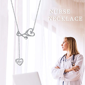 YFN Sterling Silver Stethoscope Jewelry Heartbeat EKG Adjustable Lariat Y Necklace for Women Doctor Nurse Gift (Stethoscope Lariat Necklace)