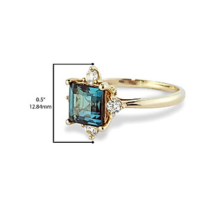 Heartland By Beverley Mitchell 10K Rose Gold 7mm Square Cut Teal Lab-Created Alexandrite & Lab-Created White Sapphire Cathedral Statement Ring - Size 8