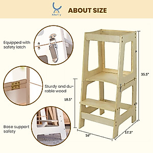 XIHAToy Standing Tower for Kids Kitchen Tower for Toddlers Child Stool Helper Folded Step-Up Toddler Helper (Natural)