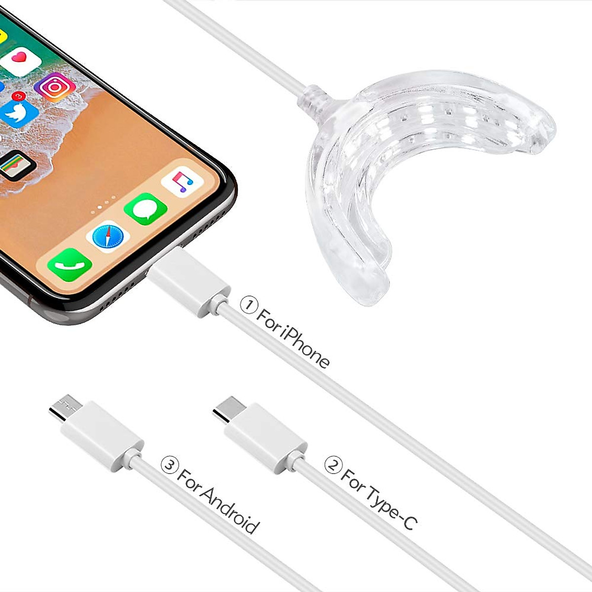 Teeth Whitening Light, PHOEBE New Upgrade 16 LED Teeth Whitening Accelerator Light Mouth Tray Teeth Whitening Enhancer Light Trays Connected with iPhone/Android/Type-C for Home Use