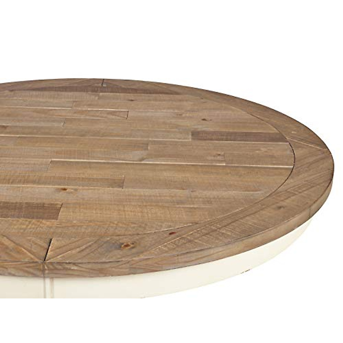 Roundhill Furniture Prato 5-Piece Round Dining Table Set with Cross Back Chairs, Antique White and Distressed Oak