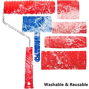 DEAYOU 6 Pack Wood Grain Tool Set, 7" Faux Wood Graining Roller, DIY Rubber Wood Pattern Paint Tool with Handle for Wall Art Painting Room Decoration