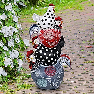 Exhart Stacked Hens Garden Statue, Durable Hand Painted Resin, Cute Farm Garden Décor, 7.5"x4"x12.5"
