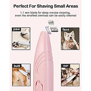 LEYOUFU Dog Paw Trimmer for Grooming, Cordless Electric Small Pet Grooming Clippers Hair Trimmer for Dogs Cats, Low Noise for Trimming Pet's Hair Around Paws, Eyes, Ears, Face, Rump (Pink)