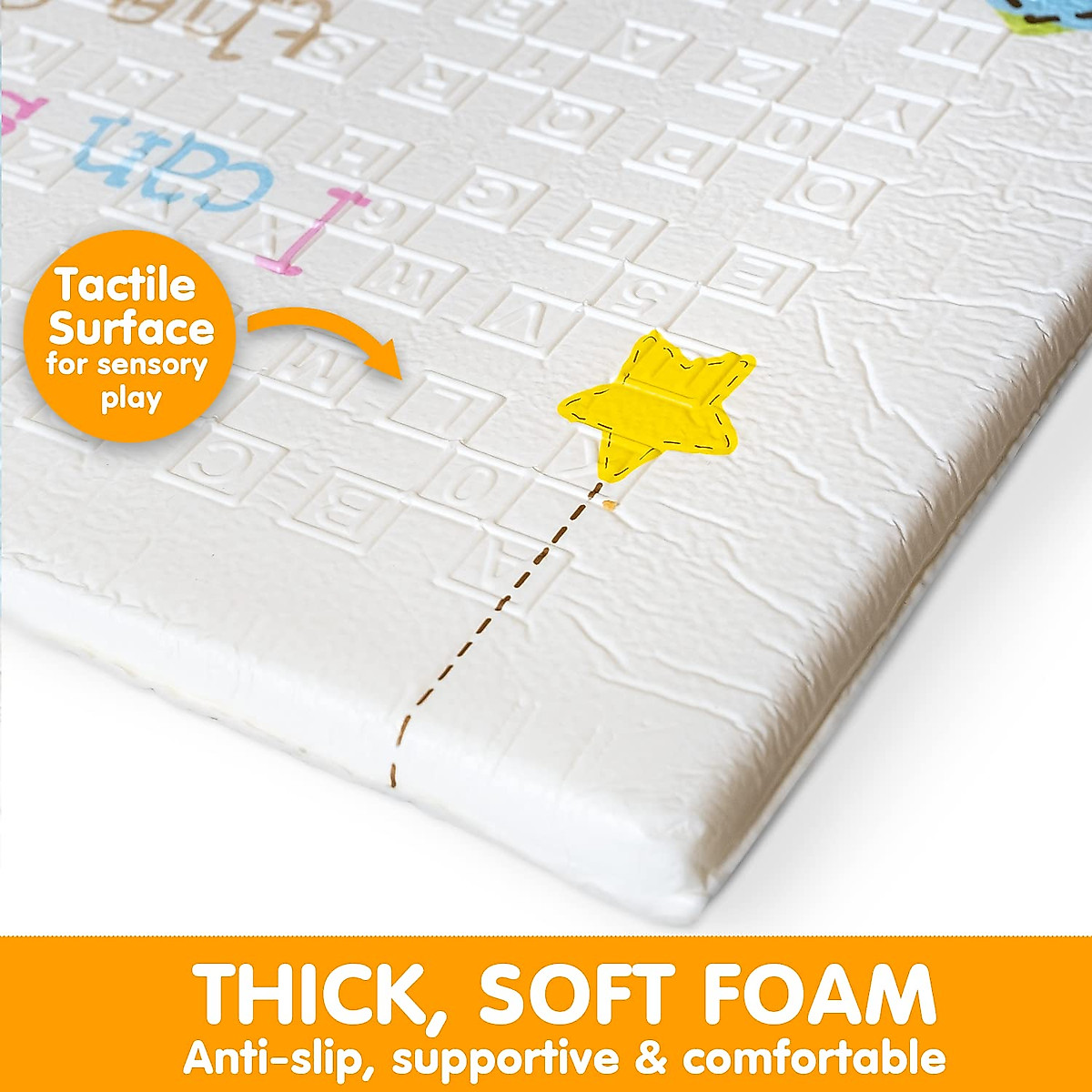 Bammax X-Large Waterproof Foam Padded Baby Play Mat | Reversible & Foldable | Safe & Thick Baby Foam Play Mat | 70" x 78" | Use as Baby Crawling Mat or Kids Play Mat for Floor | Includes Travel Bag