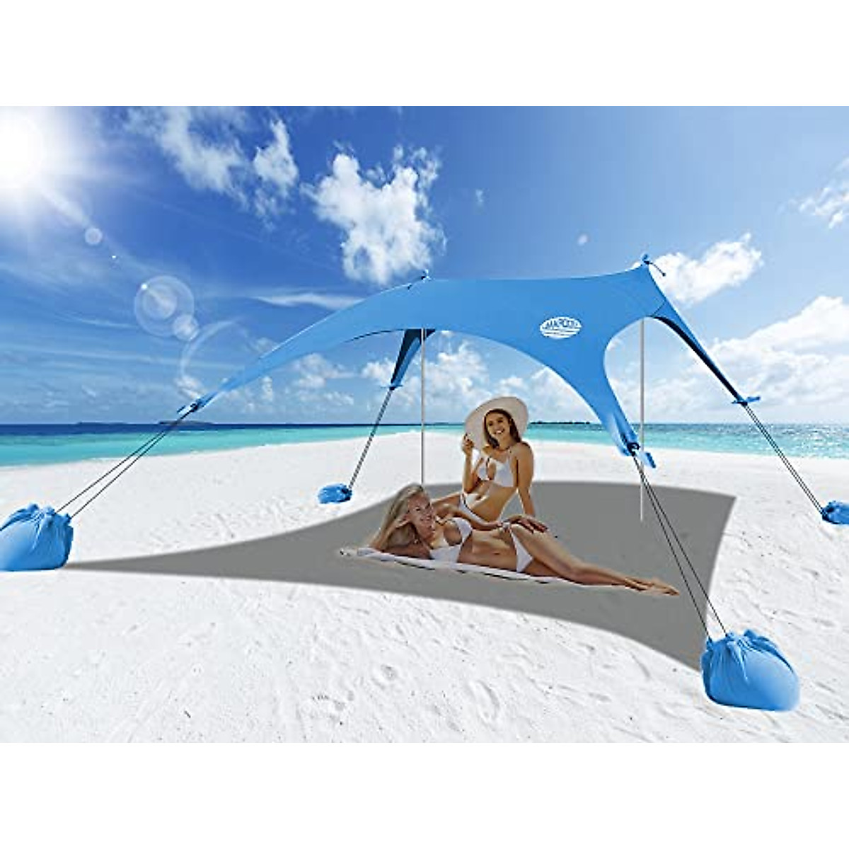 UMARDOO Family Beach Tent Sun Shade Canopy 10×10FT with 2 Aluminum Poles, UPF 50+ UV Protection Easy Setup Pop Up Portable Sun Shelter with Carrying Bag (Blue)