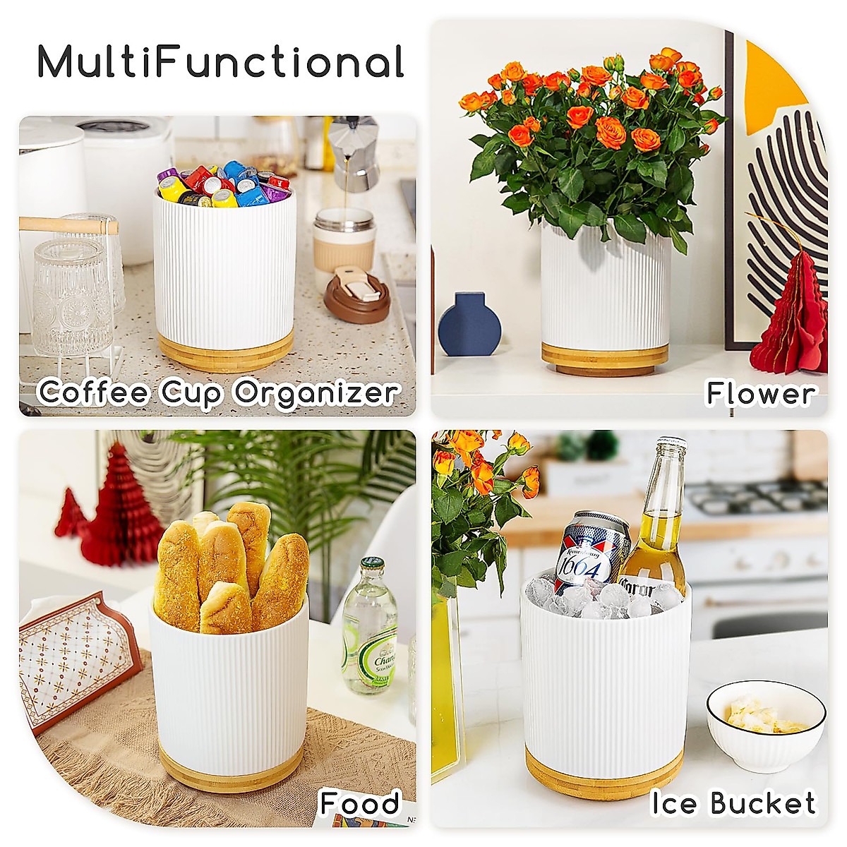 Quuavio Utensil Holder, 360° Rotating Large Kitchen Utensils Holder for Countertop, 7.2" White Ceramics Cooking Utensil Crock for Farmhouse Kitchen Decor, Spatula Organizer Gift