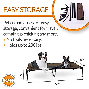 K&H Pet Products Original Pet Cot Elevated Dog Bed Chocolate/Black Mesh X-Large 32 X 50 X 9 Inches