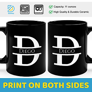 Personalized Monogram Coffee Mug, Initial Letter D Customized for Women Men Girls Boys Dads Moms Friends, Taza de Café Personalizada Con Monograma, Letra Inicial - Black Mug Letter D 11oz