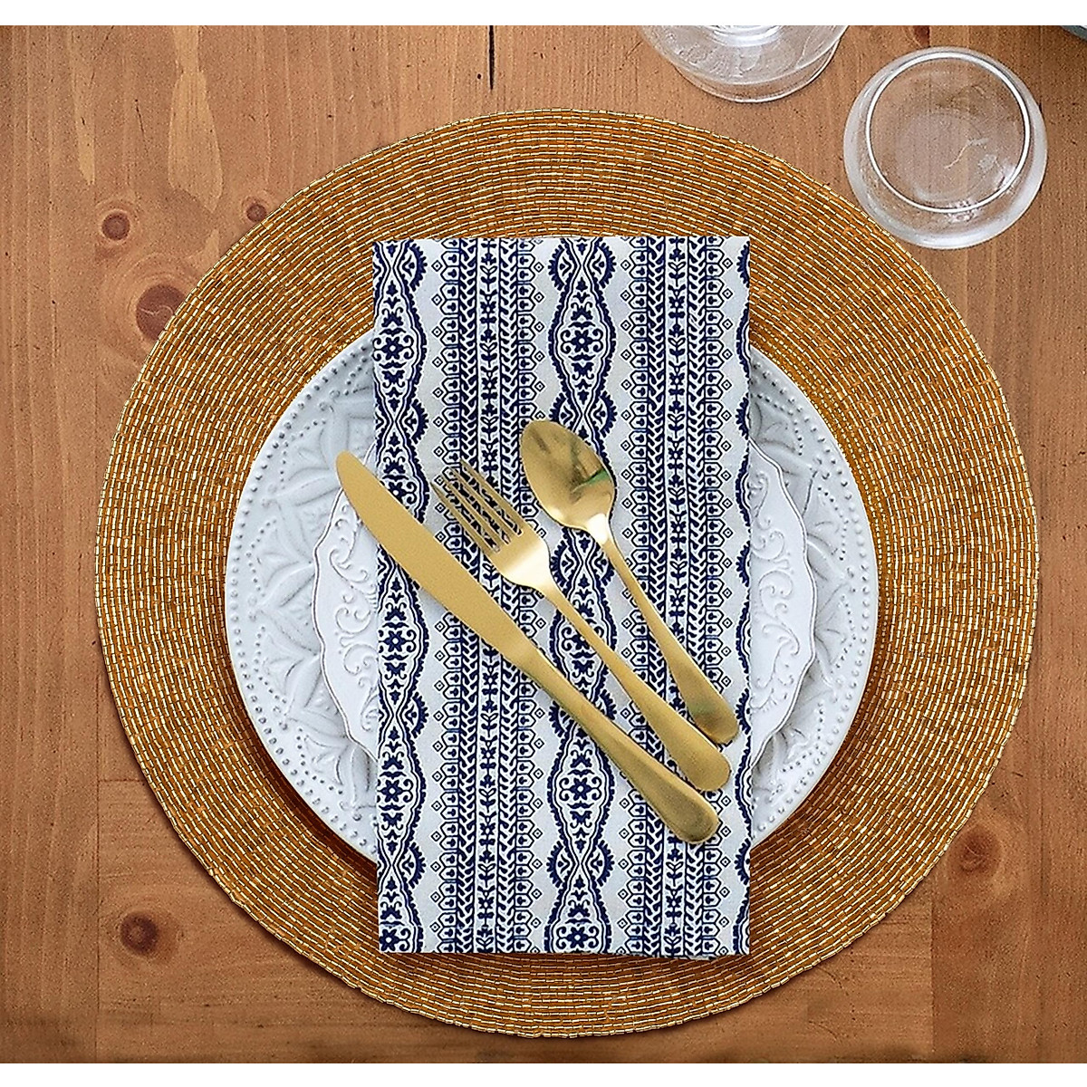 Life By Cotton Farmhouse Beaded Placemats for Dining Table- 13 inch Dia Off White, Beaded Placemats Round for Dining Table, Occasional Decoration and Family Parties Celebrations,Set of 2