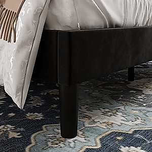 Allewie Full Size Bed Frame with Velvet Tiara Headboard, Upholstered Diamond Button Tufted Platform Bed, Sturdy Wood Slats Support, No Box Spring Needed, Black