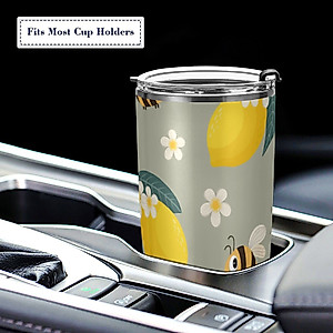 Yasala Tumbler Lemon Bee Flower Fun Insulated Coffee Cup Driver Beverage Container Office Travel Mug with Straw and Lid 20oz Back to School Gift