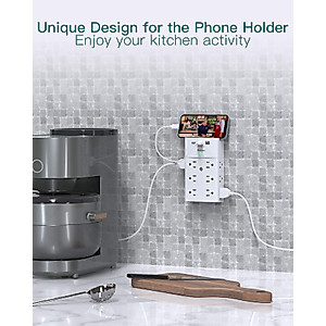 Multi Plug Outlet - Addtam Surge Protector Wall Mount with 12 Outlet Extender- 3 Sides and 3 USB Ports (1 USB-C), Outlet Splitter Power Strip for Home, Office, Hotel, White