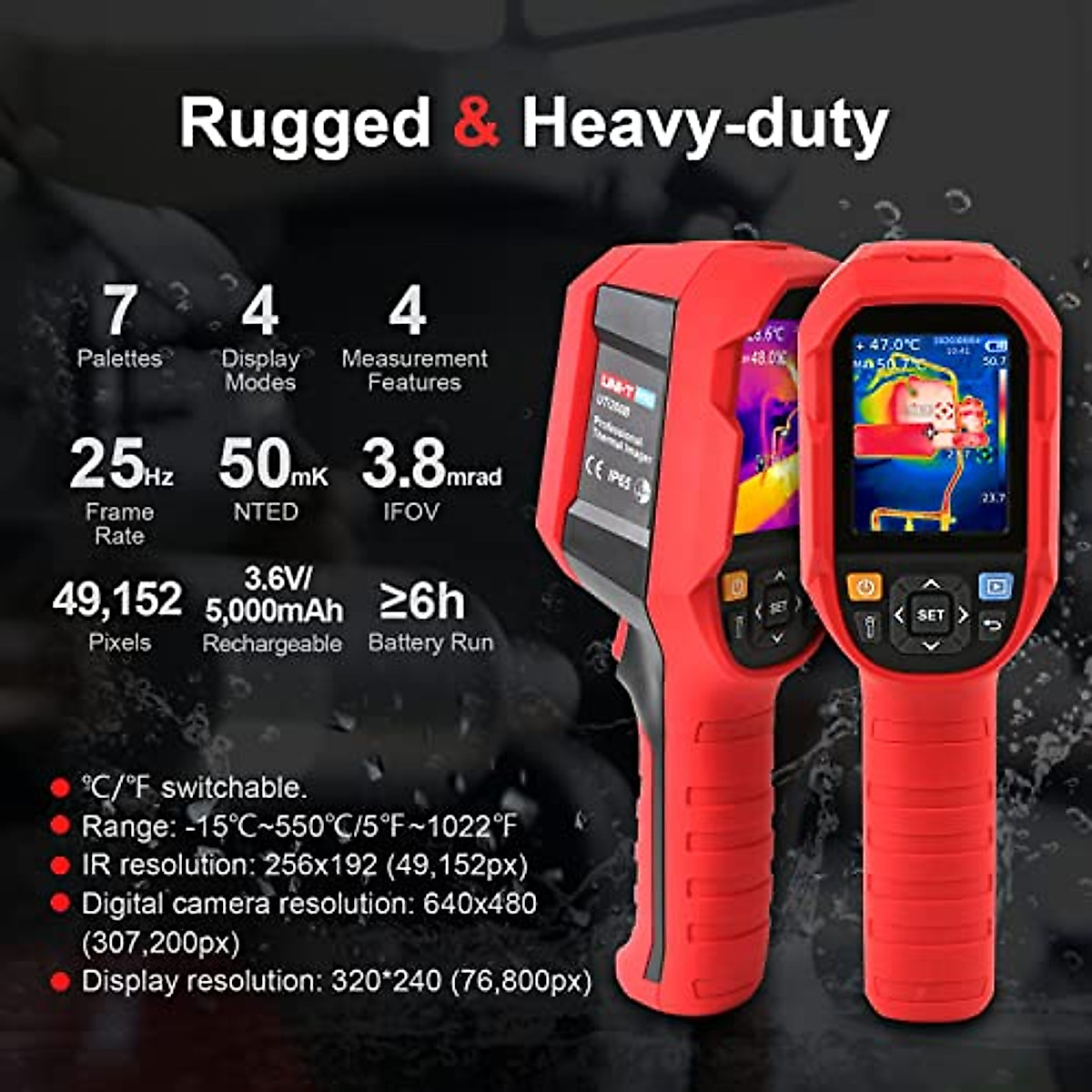 UNI-T UTi260B Thermal Camera with Macro Lens, Infrared Cameras Thermal Imaging Camera 256x192 IR Resolution Thermal Imager 49152Pixels 7 Palettes 25 Hz Refresh Rate, IP65 2-Meter Drop, 2.8" LCD