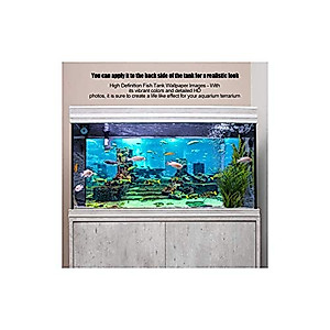 Undersea City Ruins Aquarium Poster, PVC Coral Aquarium Background Underwater Poster Fish Tank Wall Decorations Sticker(61 * 30cm)