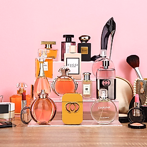 YIDITTHOPE 12 Inch Acrylic Shelf in 3 Pack, 4 Tier Perfume and Cologne Organizer, Funko POP Shelves Tiered Riser Display Stand, Acrylic Display for Decoration