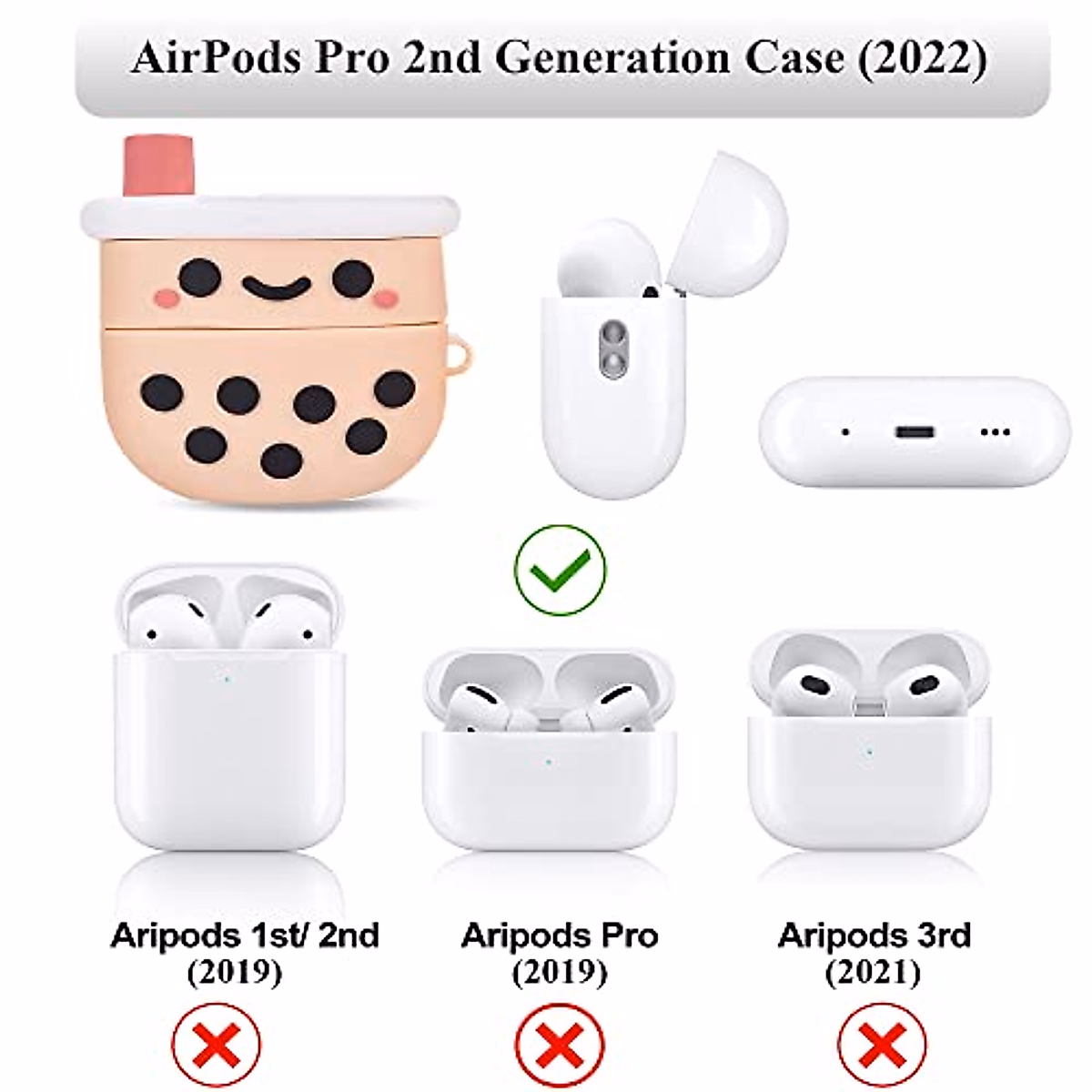 AirPods Pro 2 Case Cute with Boba Keychain,AirPods Pro 2nd Generation Case Cover 2022,Pink Boba Tea AirPod Pro 2 Cases Only Cute AirPods Pro 2Case for Girls Women (AirPod Pro 2 Case)