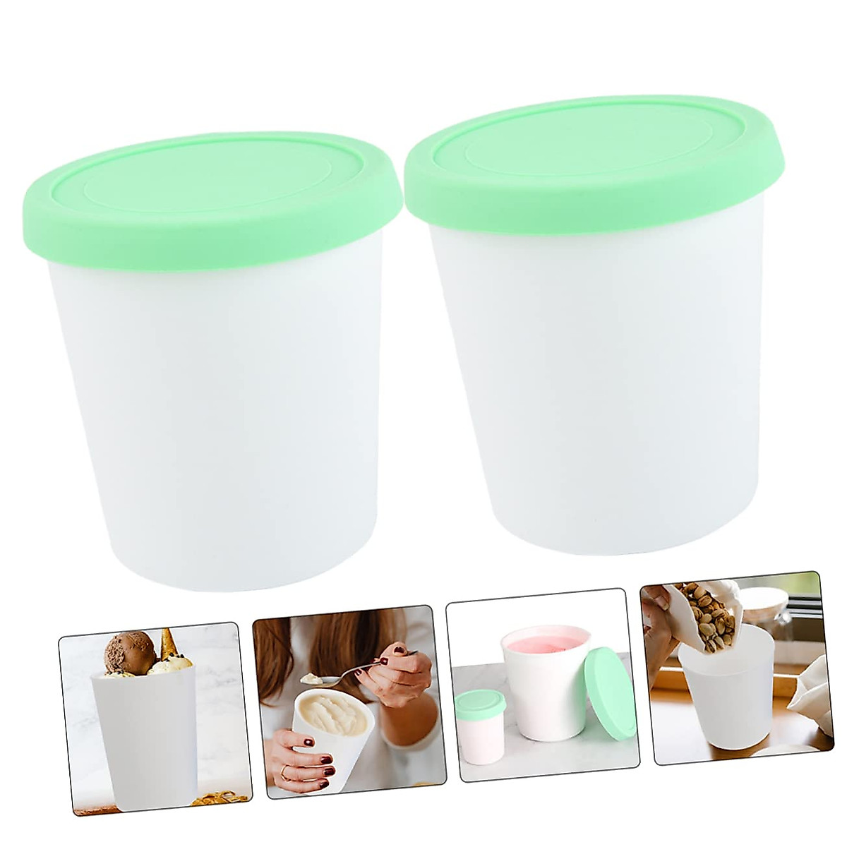 LABRIMP Multifunctional Ice Cream Buckets Reusable Yogurt Bowls Silicone Dessert Cups Storage for Kitchen