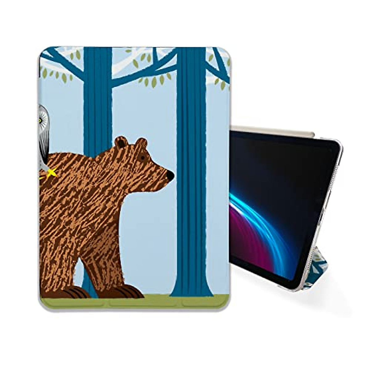 Cute Owl and Bear Painted case Compatible with iPad Mini Air Pro 7.9 8.3 9.7 10.2 10.9 11 12.9 inch Pattern Cover New 2022 2021 Trifold Stand 3 4 5 6 7 8 9 Generation (12.9 Pro 3/4/5 gen)