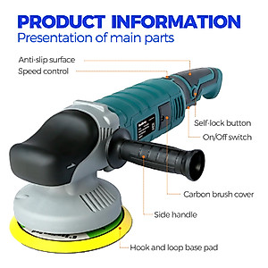 Holikme 42 Pack Dual Action Polisher，Buffer Polisher,DA Buffer Polisher Waxer, 7 Variable Speed, 6500 RPM,Car Buffers And Polishers kit,Car Accessories,Buffer Machine