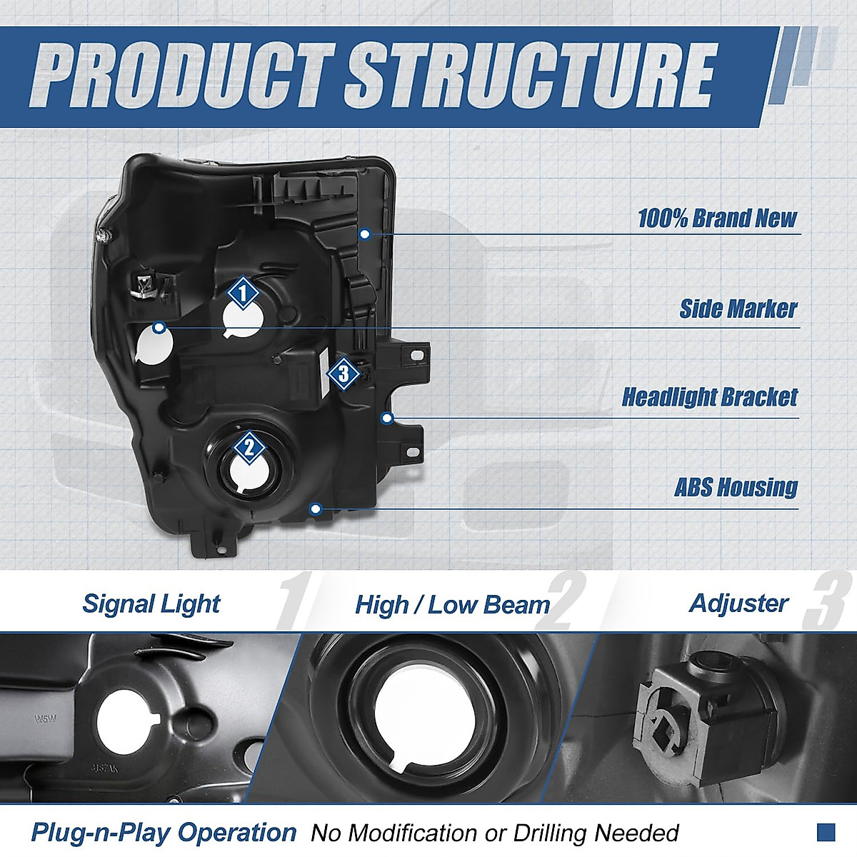 Auto Dynasty [Halogen Model Factory Style Headlights Assembly Compatible with Ford F-250 F-350 F-450 F-550 Super Duty 11-16, Black Housing Clear Corner