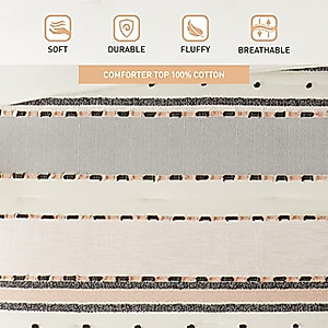 Hyde Lane Boho King Comforter Set ，Modern Farmhouse Tufted Bedding Sets, Cotton Top with Neutral Rustic Style Clipped Jacquard Stripes, 3-Pieces Including Matching Pillow Shams (104x90 Inches)