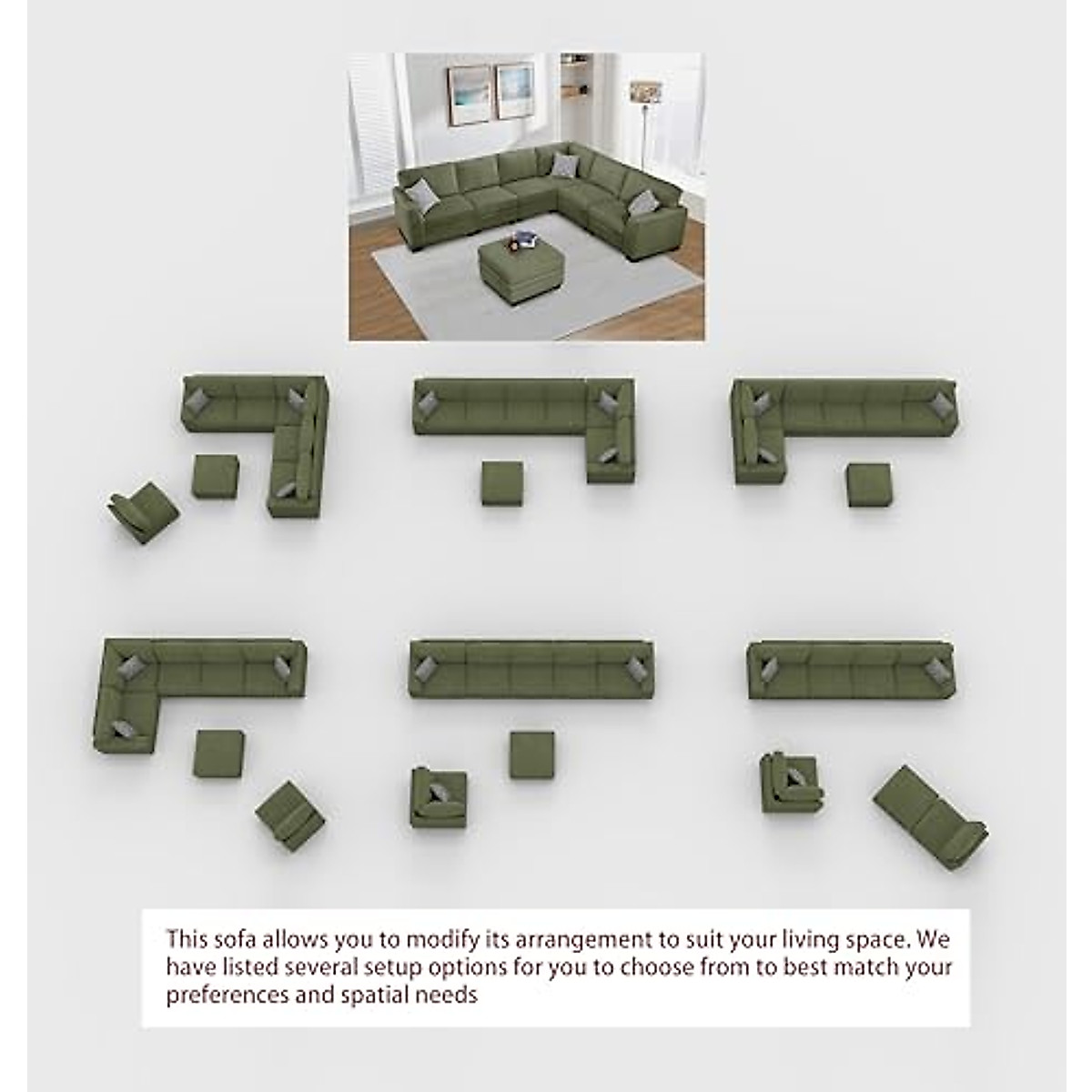 Legend Vansen 7PCS Corduroy Flexible Combination Sofa Sectional, Olive