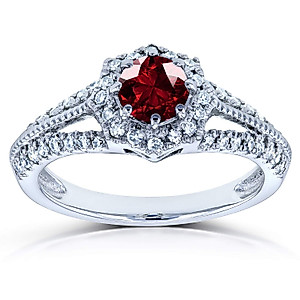 Kobelli Vintage Style Garnet & Diamond Engagement Ring 7/8 Carat (ctw) in 14k White Gold, Size 8, White Gold