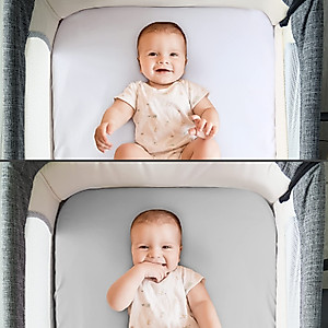 Baby Bassinet Sheets 4 Pack Compatible with SNOO Smart Sleeper and Chicco LullaGo Anywhere Portable Bassinet, Ultra Soft & Skin-Friendly, Grey and White