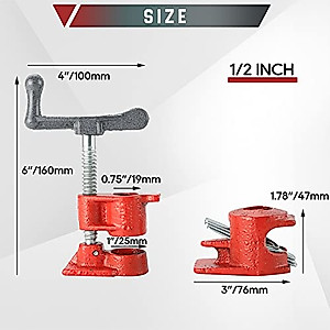 ATPEAM Wood Gluing Pipe Clamp Set | 6 Pack Wood Clamps Heavy Duty Cast Iron Parallel Clamps Quick Release Pipe Clamps for Woodworking (6, 1/2")
