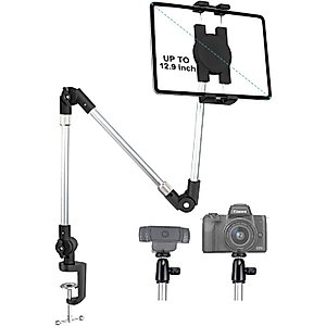 Aozcu Flexible Tablet Stand Holder for Bed, 35in Aluminum Long Arm iPad Camera Mount for Desk, 360° Rotation Webcam Stand with 1/4 Screw for iPad Pro 11 Air Mini, Switch, iPhone, More 4-12.9" Devices