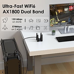 AX1800 USB WiFi 6 Adapter for Desktop PC, Dual Band 5GHz+2.4GHz PC WiFi Adapter with 4x3dBi High Gain Antennas, MU-MIMO, OFDMA, WPA3, Supports Windows 11/10, Magnetic Base Design
