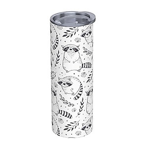 AFHYZY 20 oz Skinny Tumbler Reusable Coffee Travel Mug with Lids and Straws, Insulated Coffee Cups 20oz Stainless Steel Water Bottles Leak Proof for Home, Adults, Women - Raccoon