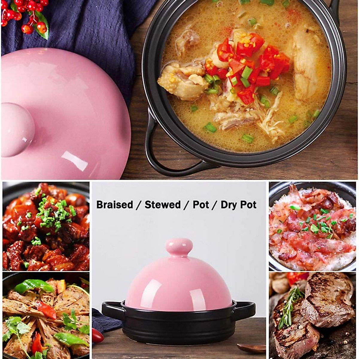 MYYINGBIN Orange Tagine Pot Heat-Resistant Ceramics Slow Cooker Micro Pressure Cooker Clay Casseroles with Anti-Scalding Handle, 21.5cm