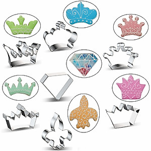 Crown Cookie Cutter Set of 7 pcs, Stainless Steel Princess Crown Series Fondant Cutters Baking Molds