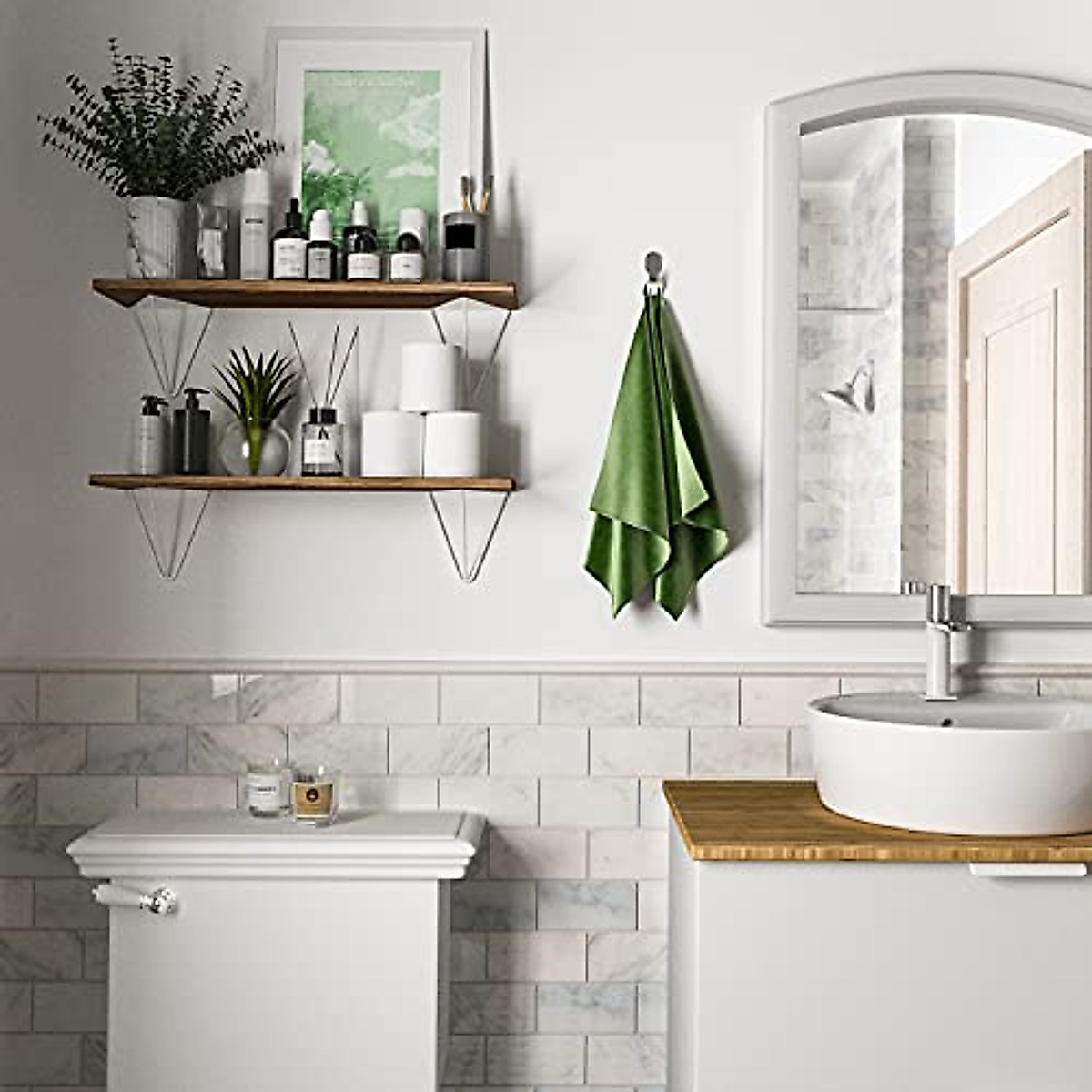 Wallniture Colmar Floating Shelves for Wall Decor, Bathroom Shelves, Kitchen Organization Wall Shelves for Bedroom, 24" Wall Shelf Set of 2 with Triangle White Brackets