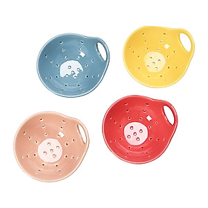 Creative Co-Op Rustic Stoneware Berry Fruit Strainer with Handles, Set of 4 Styles Bowl, Multicolored, 4