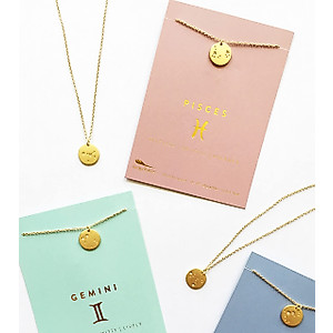 Lucky Feather Pisces Zodiac Sign Constellation Pendant Necklace for Women, 14K Gold-Dipped with Adjustable 16” – 18” Chain