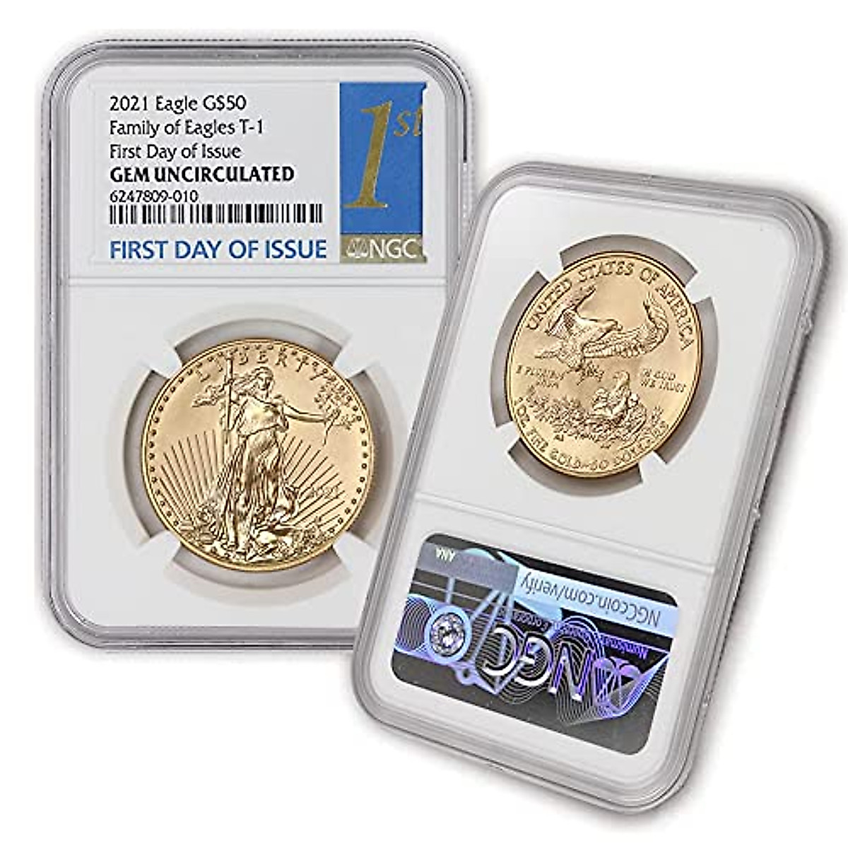 2022 W (W) 1 oz Gold American Eagle Coin Gem Uncirculated (First Day of Issue - Struck at West Point - Flag Label) 22K $50 PCGS GEMUNC