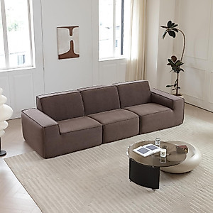 FUKAYI Sectional Couch Modern Compression Sofa 3-Seat Modular Sectionals Sofa Couch Corduroy Sofa for Living Room, Apartment, Studio, Office, Dark Brown