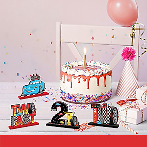 4PCS Race Car Two Fast Birthday Wooden Table Centerpieces for Baby Boys, Racing Car Themed Happy 2nd Birthday Table Sign Party Supplies, 2 Year Old Let's Go Racing Table Decor for Indoor Outdoor