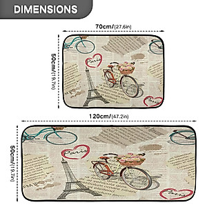 ALAZA Vintage Paris Eiffel Tower France Newspaper 2 Piece Kitchen Rug Floor Mat Set Runner Rugs Non-Slip for Kitchen Laundry Office 20" x 28" + 20" x 48"